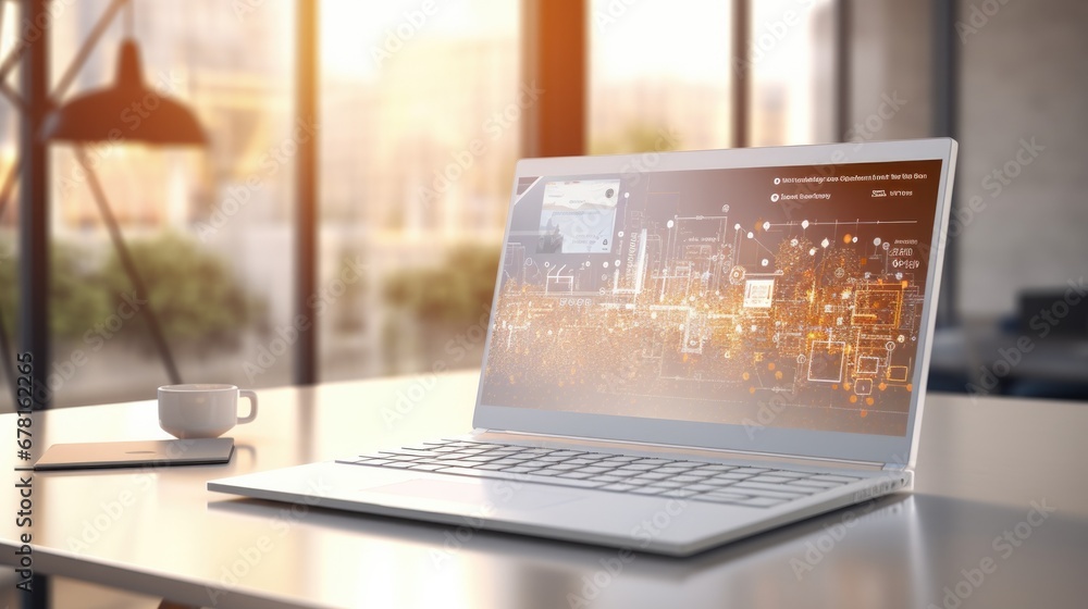 A modern business laptop empowers success with financial strategies and ...
