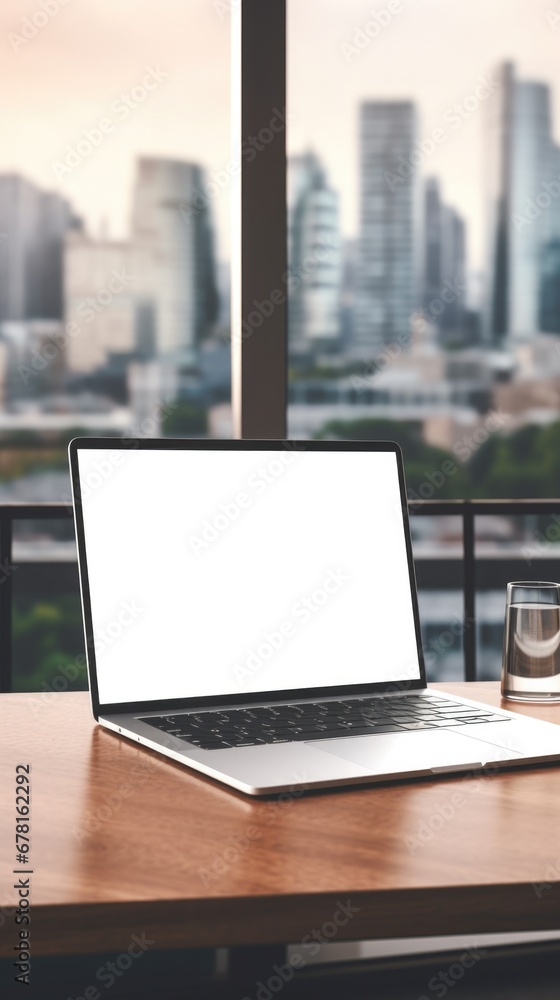 Vertical image of Computer mockup white background on table on ...