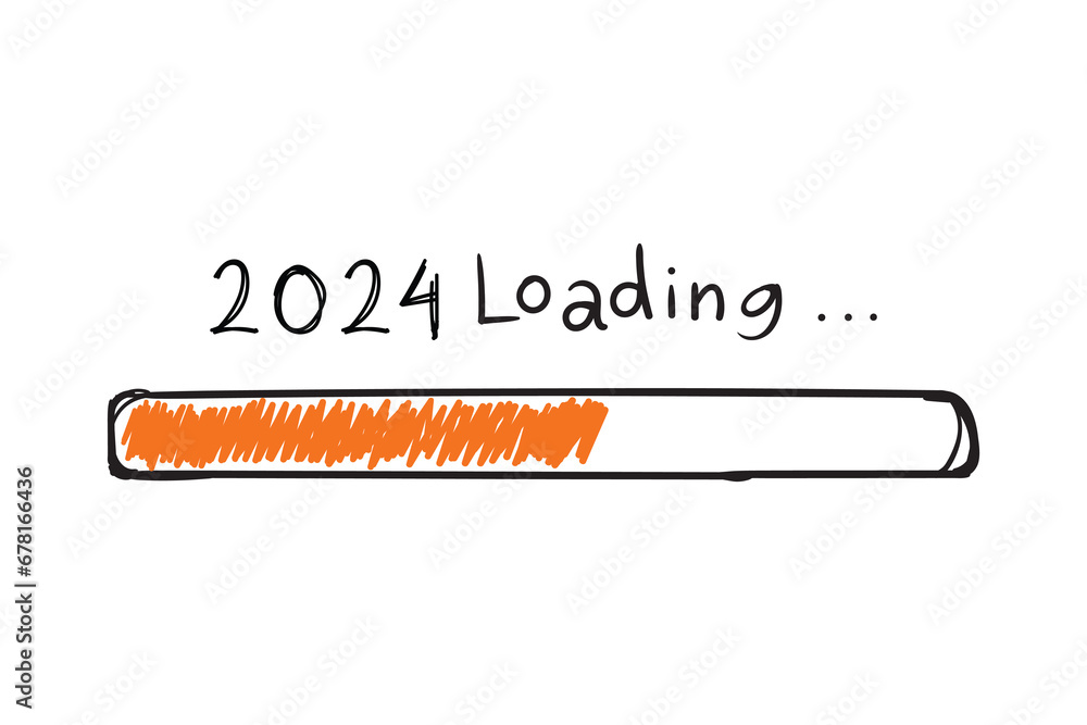 2024 loading bar doodle element. Hand drawn line sketch style. Isolated ...