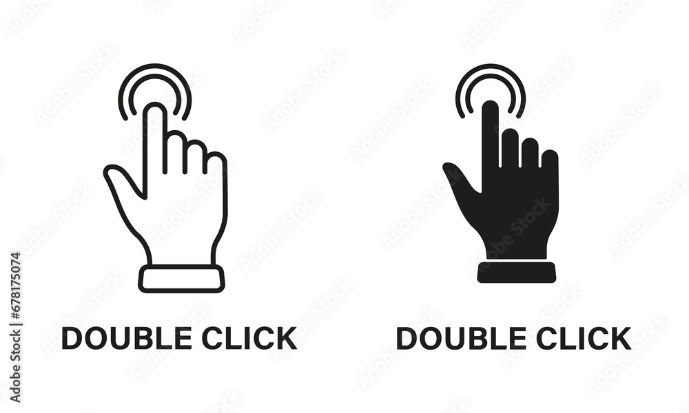 Double Click Gesture, Hand Cursor of Computer Mouse Line and Silhouette ...