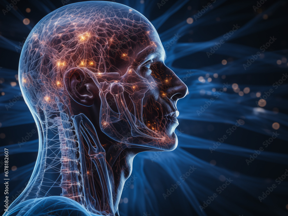 Neural network in the human skull, scientific concepts. Neuroscience ...