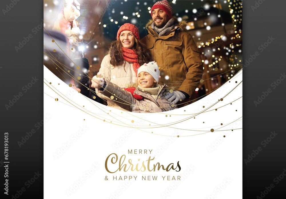 Christmas winter family photo card layout template with white ...