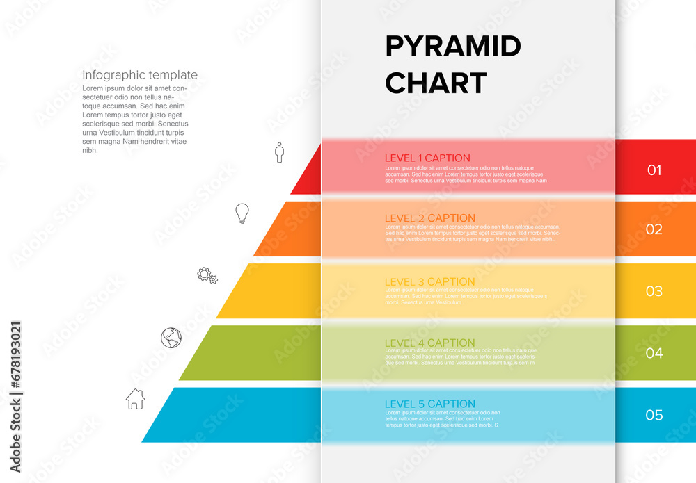 Infographic Pyramid chart diagram template with icons made from five ...