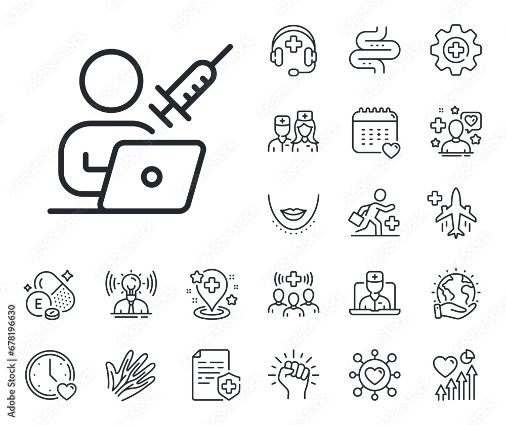 Book vaccine sign. Online doctor, patient and medicine outline icons ...