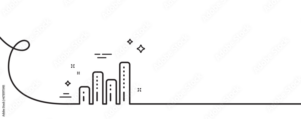 Graph line icon. Continuous one line with curl. Column chart sign ...