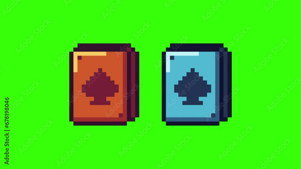 Green scren of pixel playing card ,Gold and blue card slowly appeared ...
