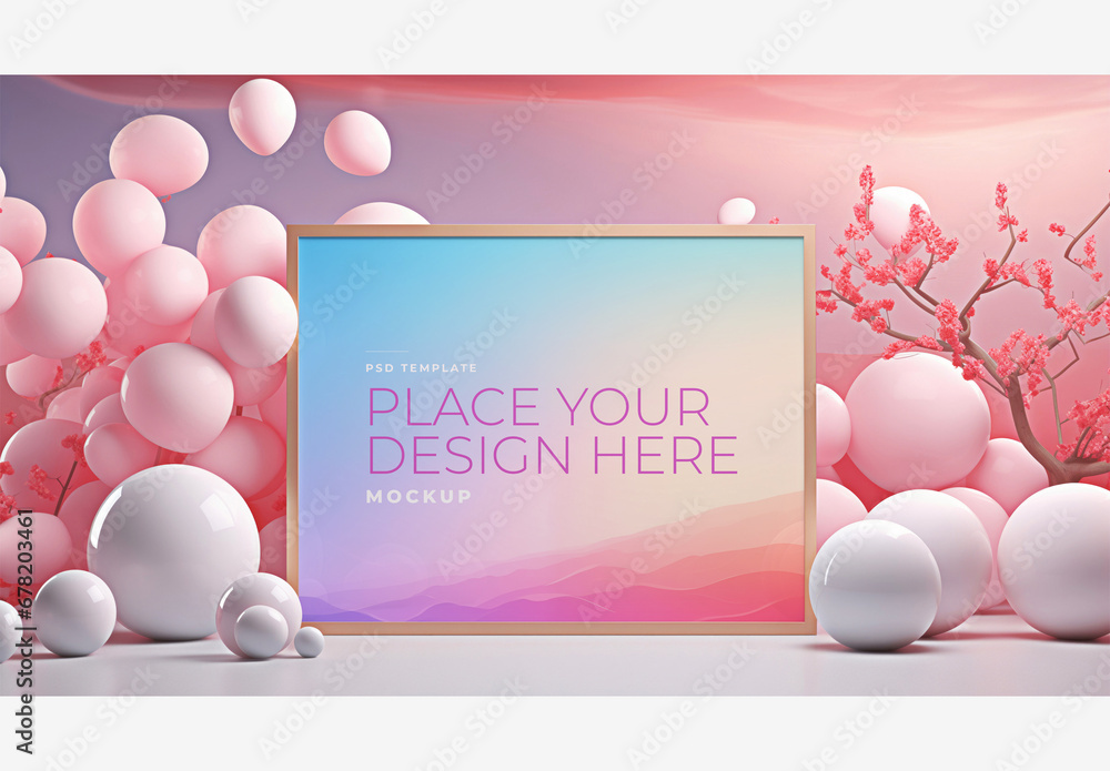 Colorful Frame Mockup Template: Pink and Purple Background with ...