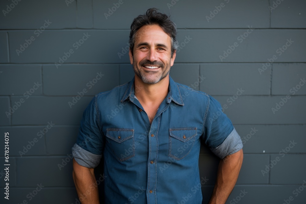 Portrait of a smiling man in his 50s sporting a versatile denim shirt ...