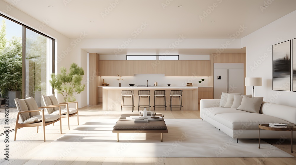 A modern minimalist home interior design with clean lines, sleek ...