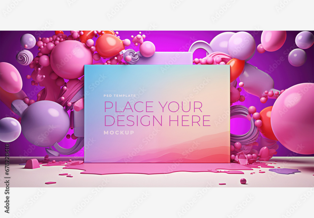 Colorful Frame Mockup Template with Purple and Pink Background ...