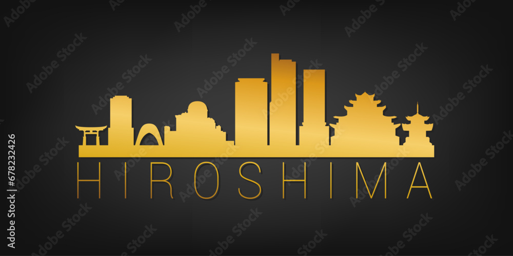 Hiroshima, Japan Gold Skyline City Silhouette Vector. Golden Design ...