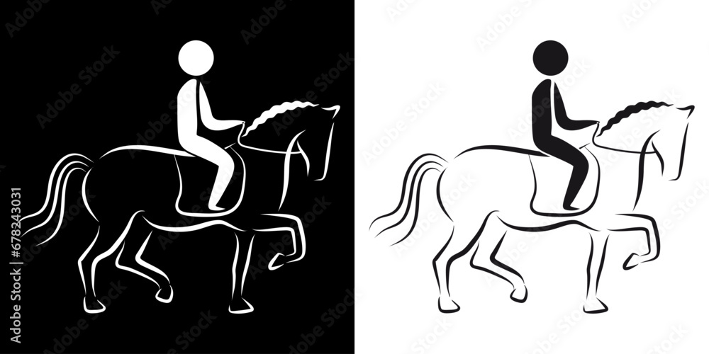 Pictogrammes représentant un cavalier sur son cheval, dans la ...