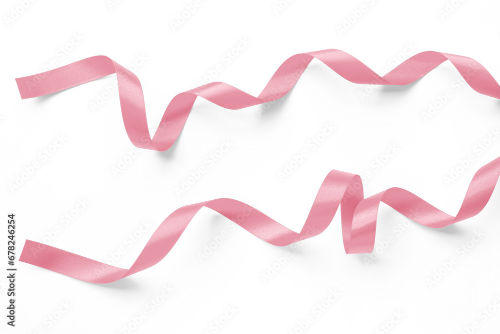 Pink ribbon satin bow scroll set isolated on white background with ...