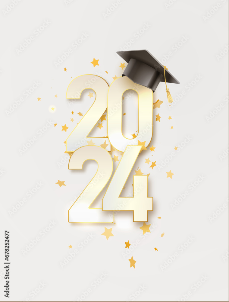 2024 Graduate college, high school or university cap with gold Congrats ...
