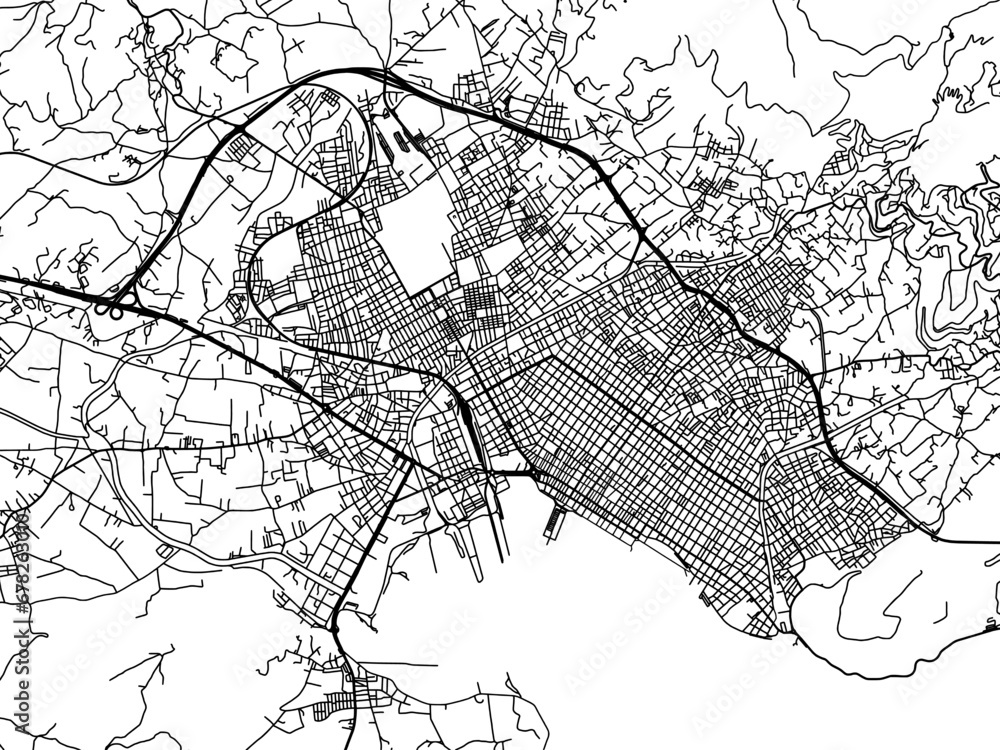 Vector road map of the city of Volos in Greece with black roads on a ...