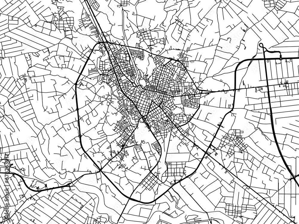 Vector road map of the city of Trikala in Greece with black roads on a ...