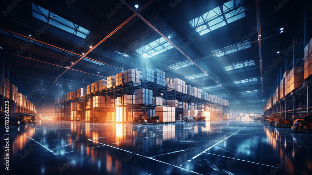 Organized Modern logistic Warehouse Interior with Stacked Pallets ...