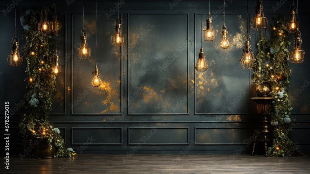 Luxury background of an elegant interior vintage room with wood floor ...
