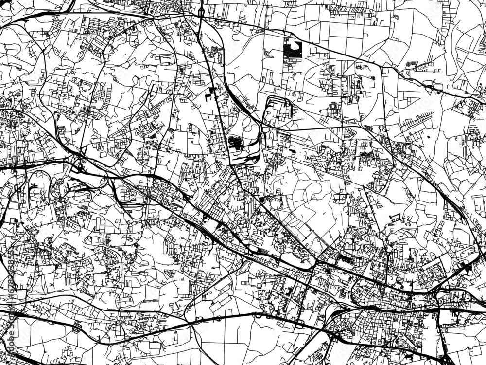 Vector road map of the city of Chorzow in Poland with black roads on a ...