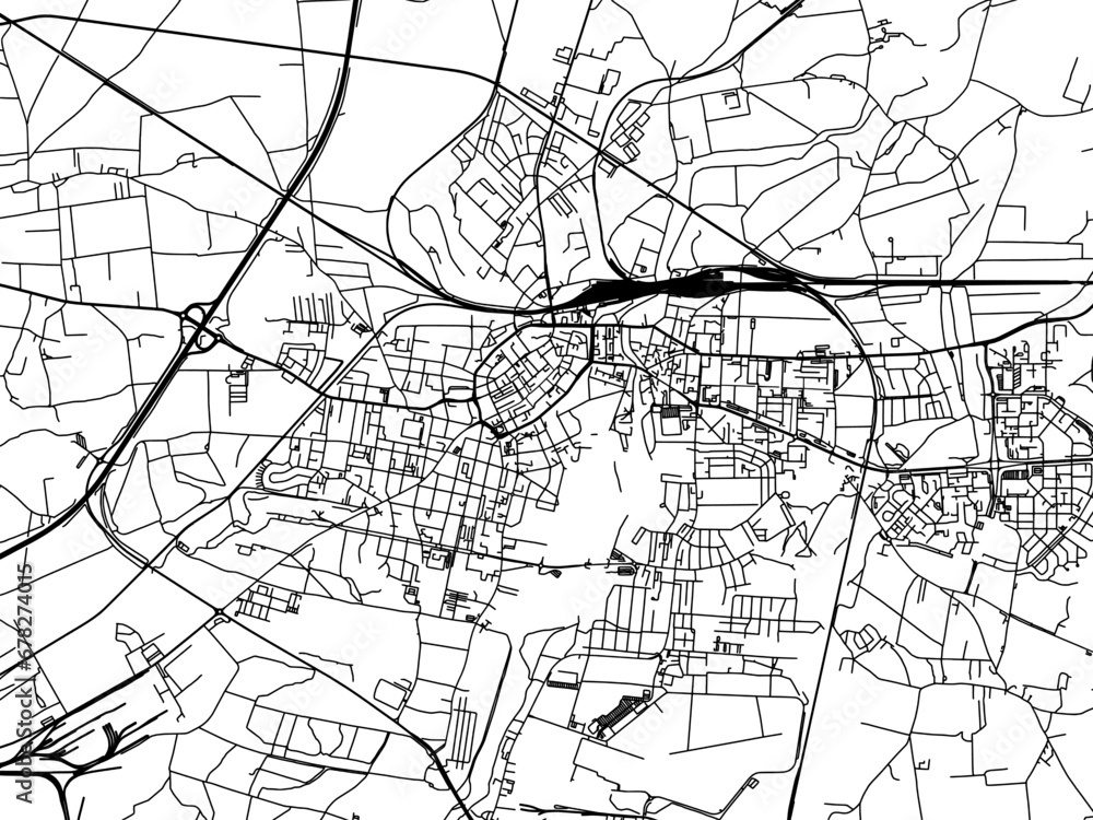 Vector road map of the city of Legnica in Poland with black roads on a ...