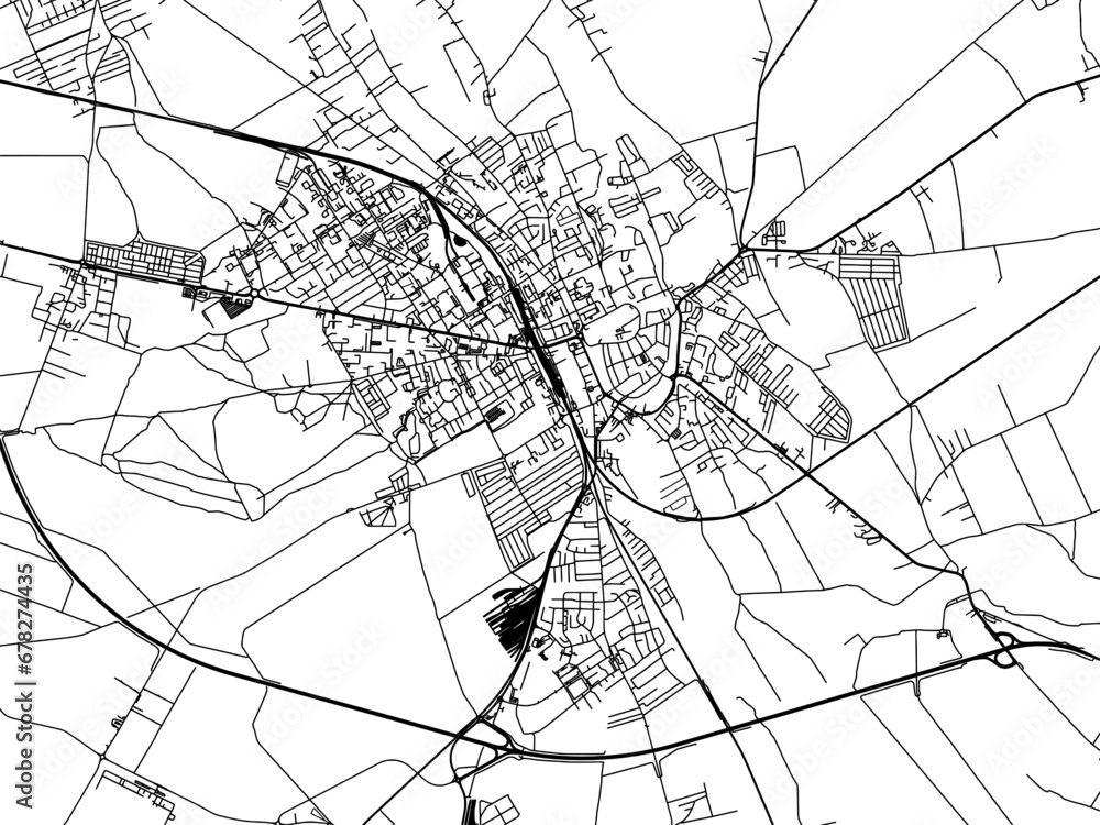 Vector road map of the city of Stargard in Poland with black roads on a ...