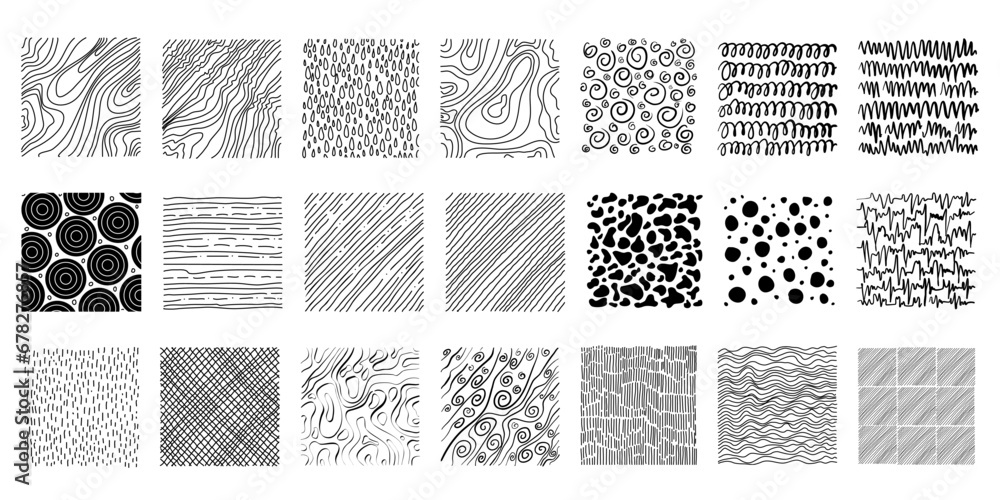 Hand drawn set of ink grunge texture. Doodle shapes. Linear hatching ...