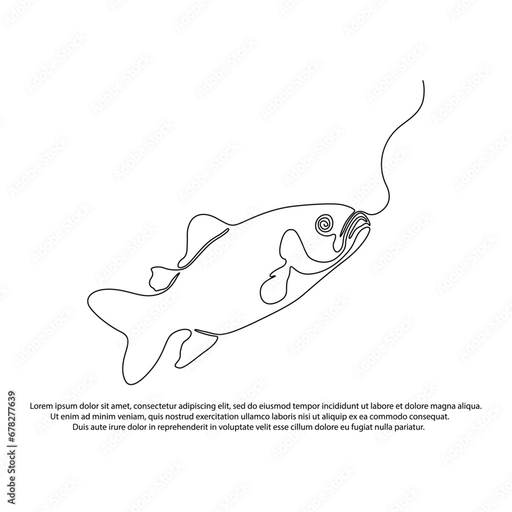 Continuous one line art drawing of common carp fish vector illustration ...