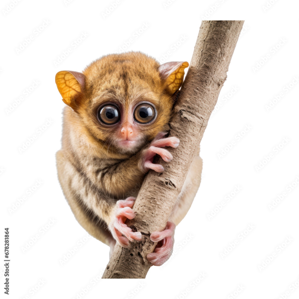 Horsfield Tarsier on the branch. Isolated on transparent background ...