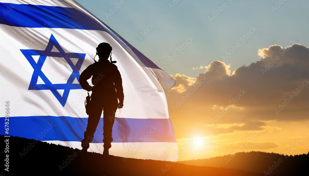 Israeli soldier posing with the flag of Israel Stock Illustration ...