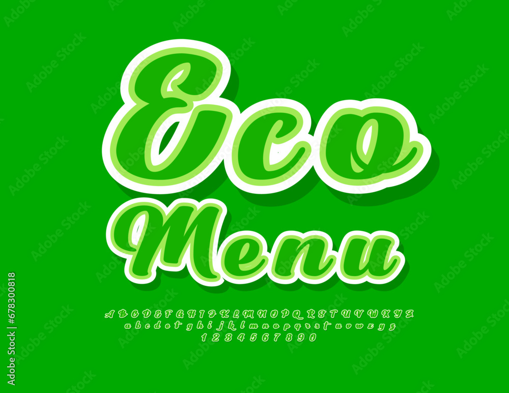 Vector green concept Eco Menu. Modern Cursive Font. Handwritten ...