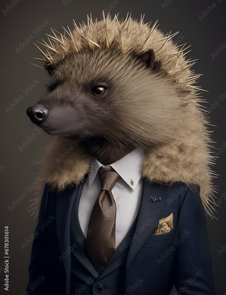 Porcupine is dressed elegantly in a suit with a lovely tie. An ...