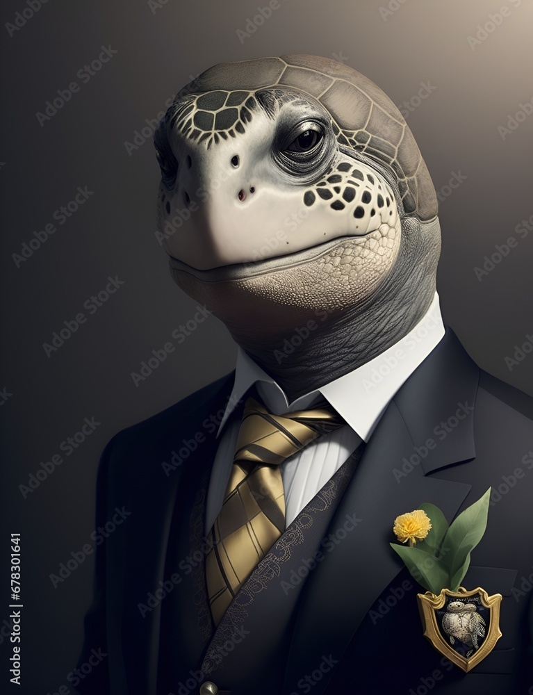 Turtle is dressed elegantly in a suit with a lovely tie. An ...