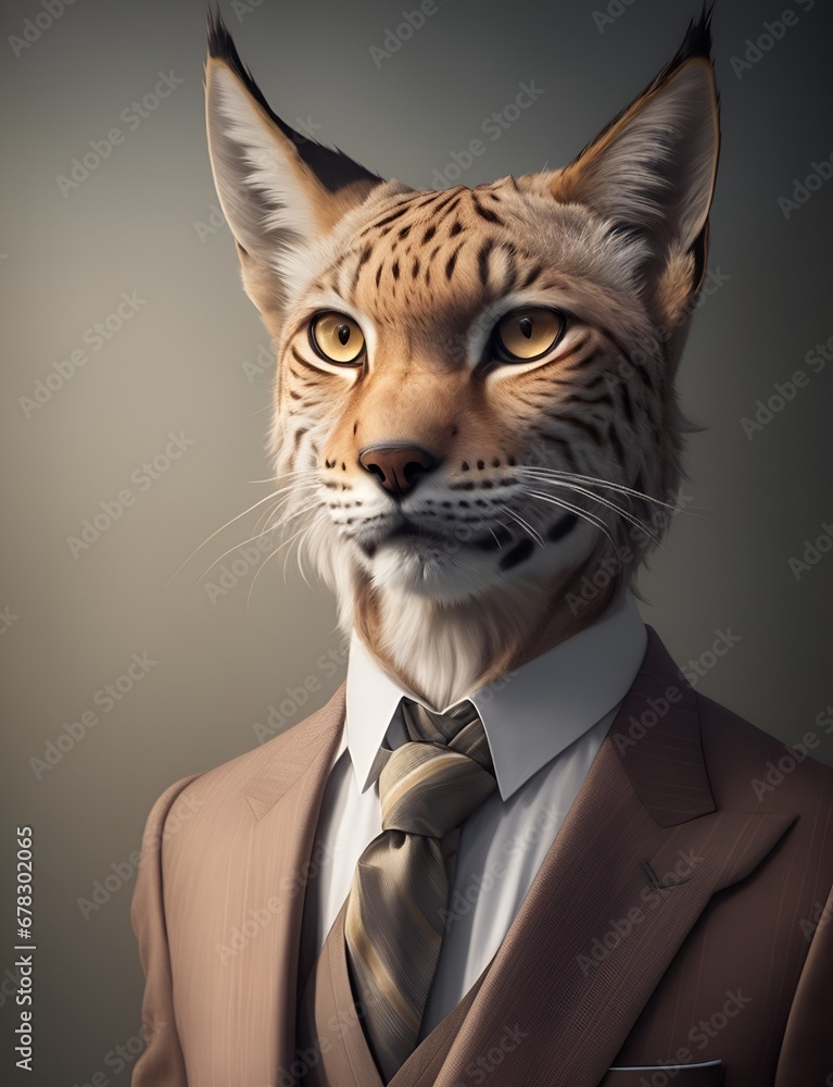 Lynx is dressed elegantly in a suit with a lovely tie. An ...