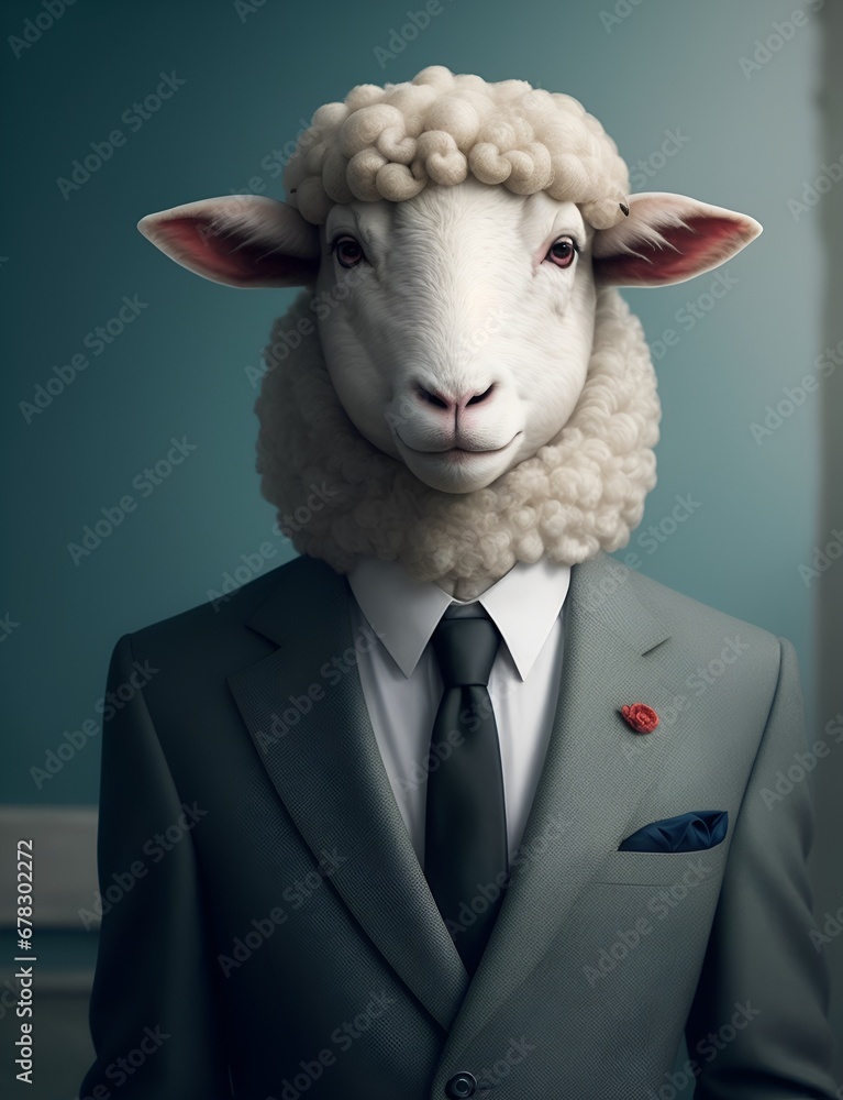 Sheep is dressed elegantly in a suit with a lovely tie. An ...