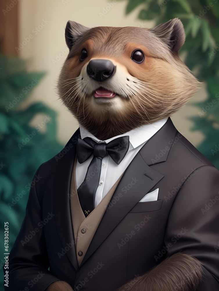 Beaver is dressed elegantly in a suit with a lovely tie. An ...