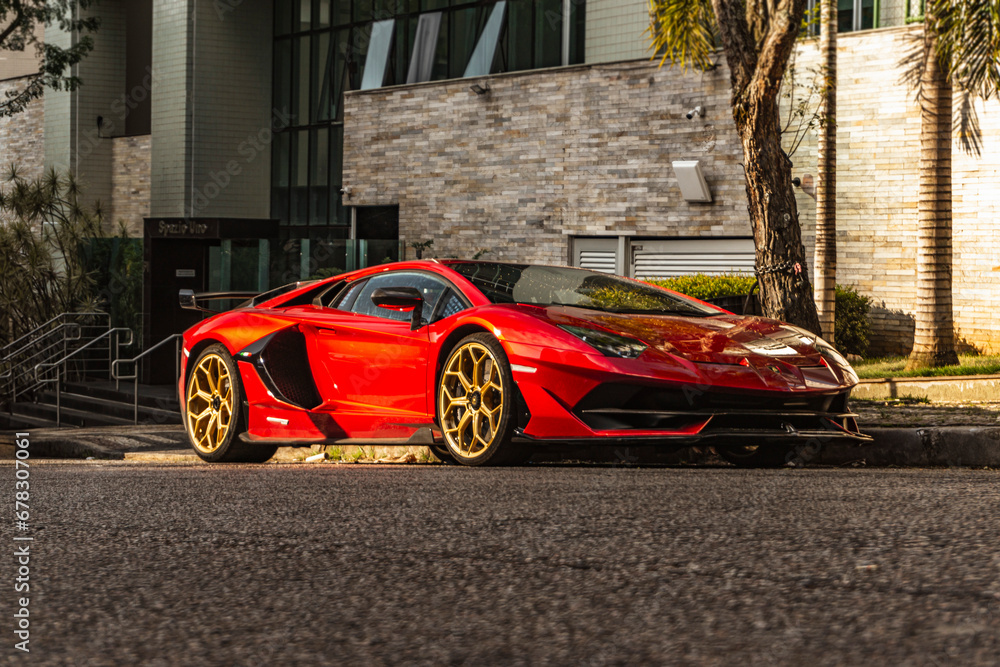 Rosso Khonsu Red Lamborghini Aventador SVJ front view, empty street ...