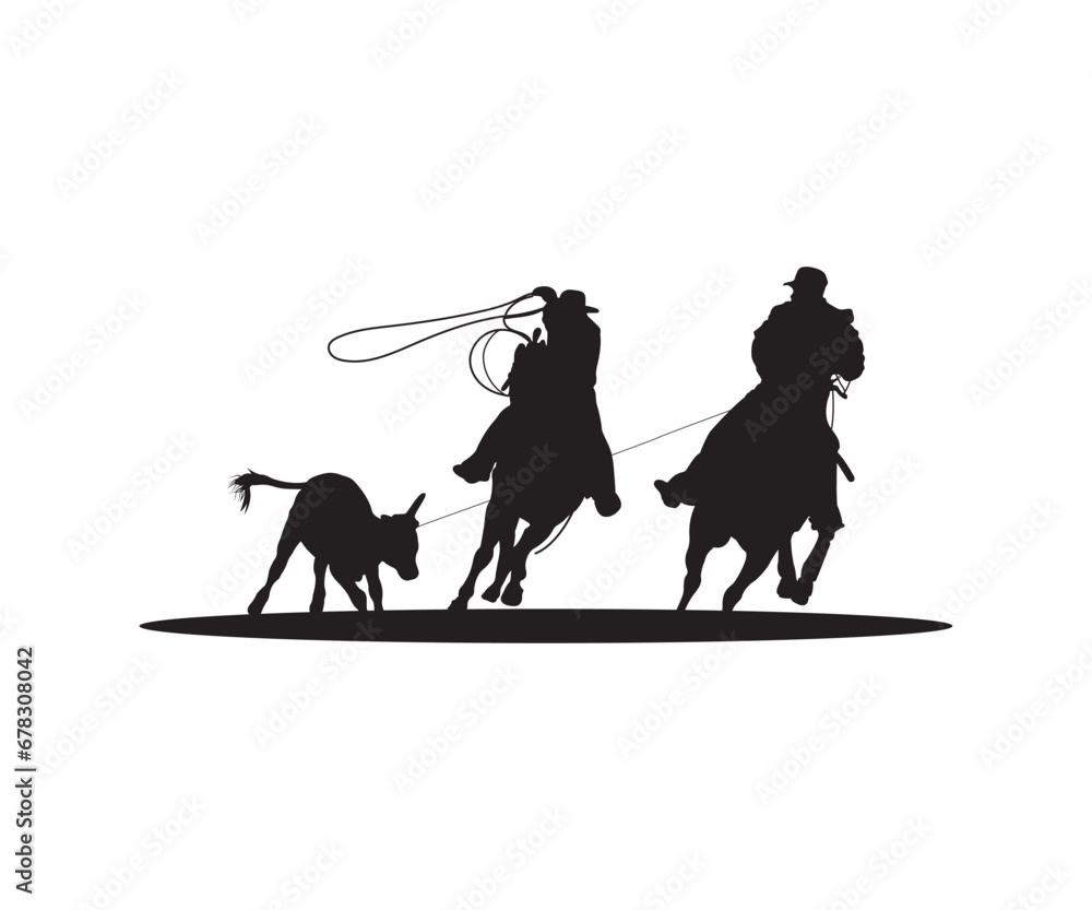 Vetor de Team Roping Rodeo Ranch, Cattle Roping Cowboy, Cattle Ranch ...