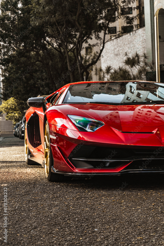 Rosso Khonsu Red Lamborghini Aventador SVJ Cinematic shot, front half ...