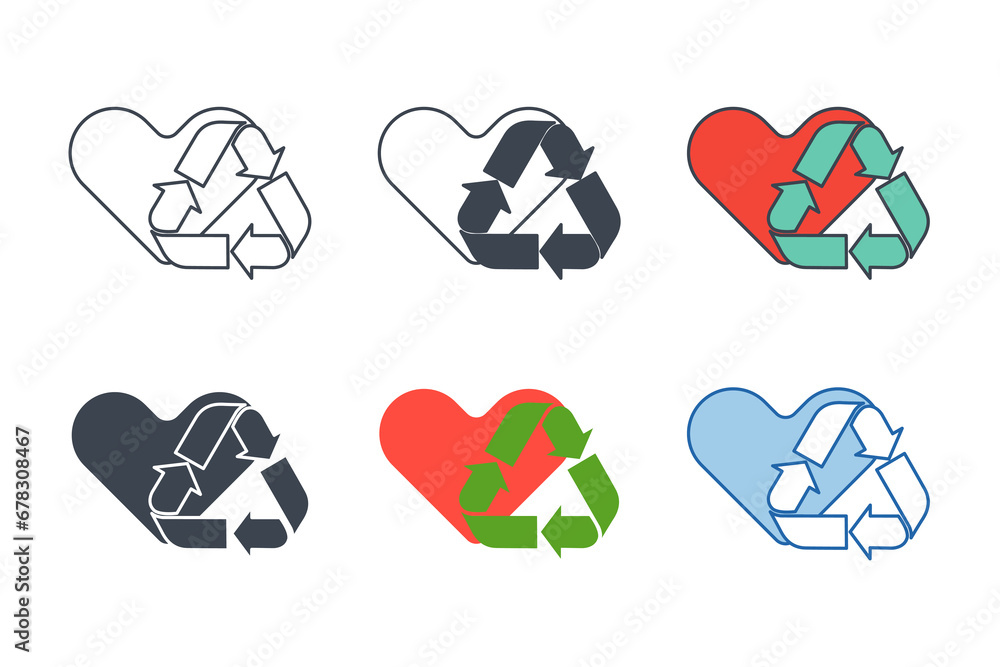 Recycling Symbol with Heart icon collection with different styles ...
