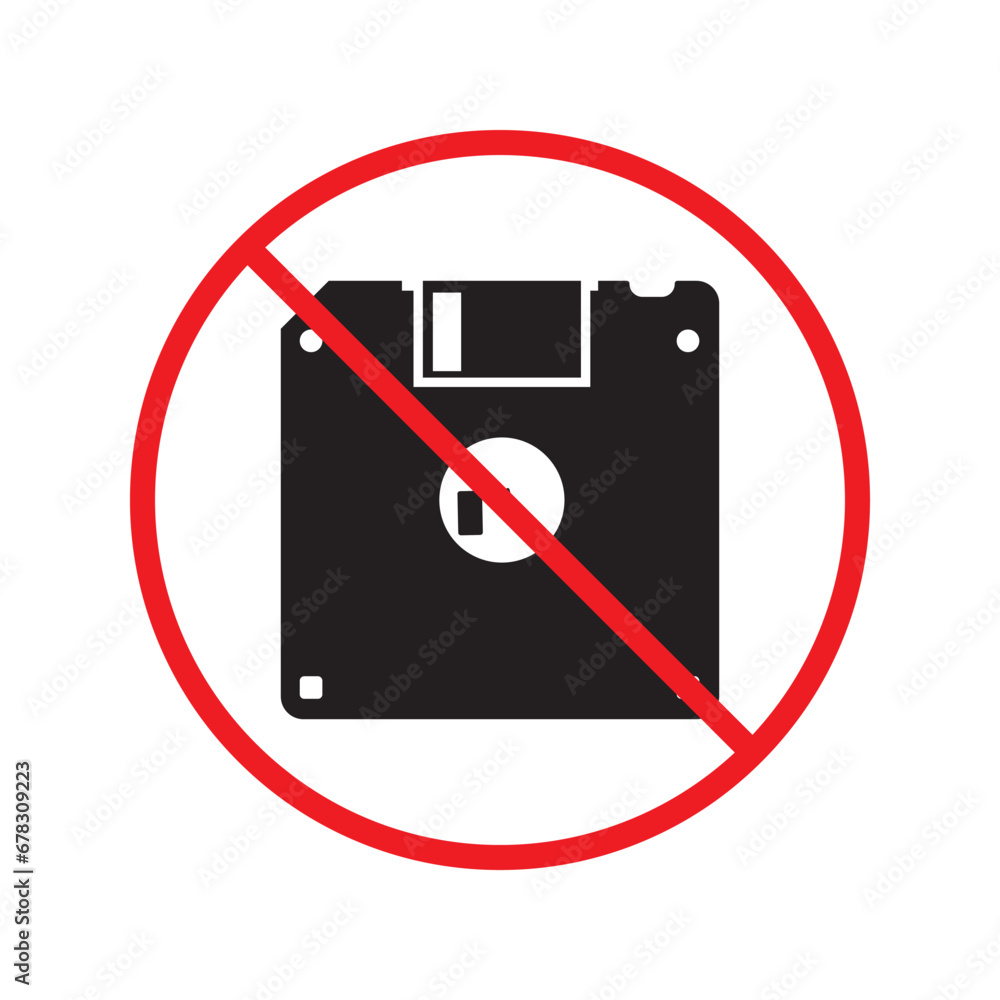 Forbidden floppy disk icon. No floppy disk vector sign. Prohibited disc ...