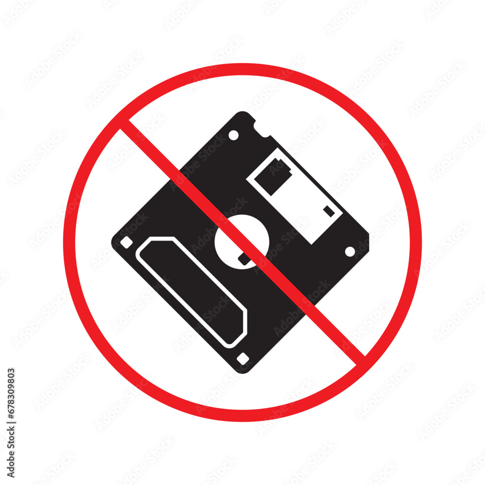 Forbidden floppy disk icon. No floppy disk vector sign. Prohibited disc ...