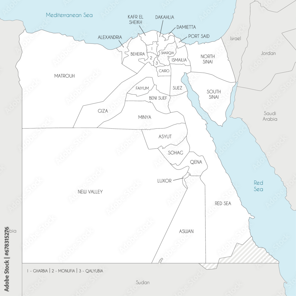 Vector map of Egypt with governorates or provinces and administrative ...