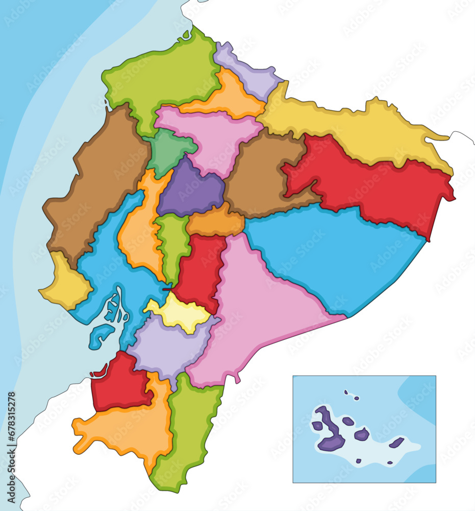 Vector illustrated blank map of Ecuador with provinces and ...