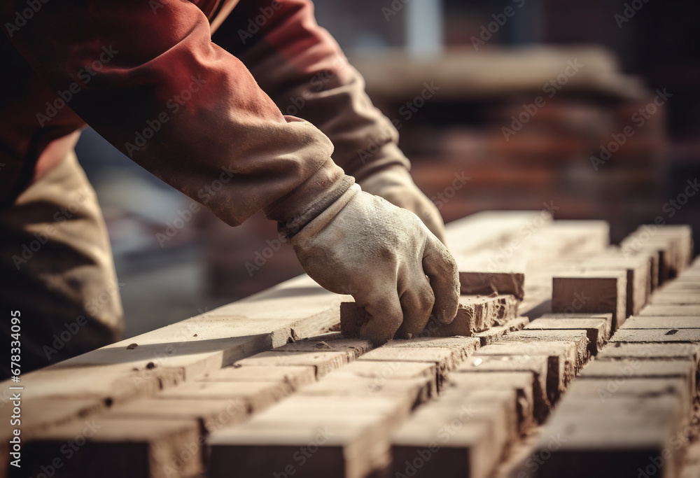 Brick layout portrait with construction worker Stock Photo | Adobe Stock