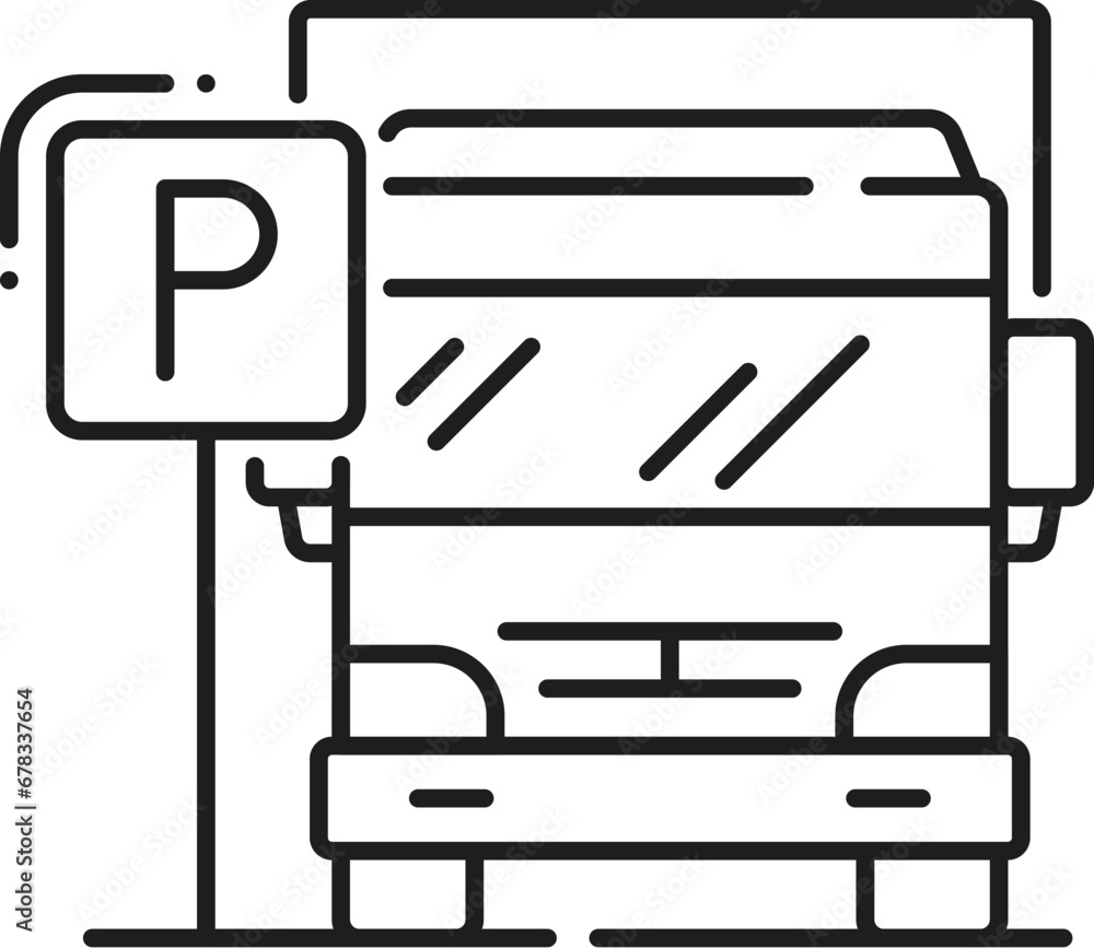 Truck parking line icon, garage service or cars park valet symbol in ...