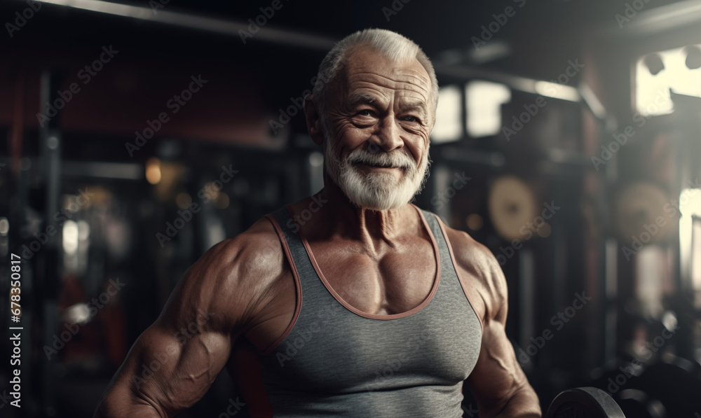 Old athle Muscula. Fitness man at workout. Elderly pensioner old man ...