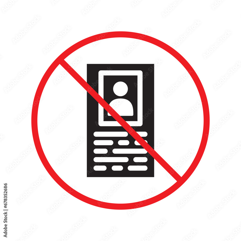 Forbidden ID card vector icon. Warning, caution, attention, label ...