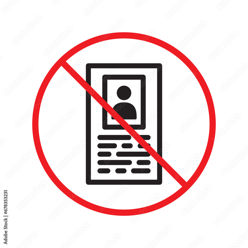 Forbidden ID card vector icon. Warning, caution, attention, label ...