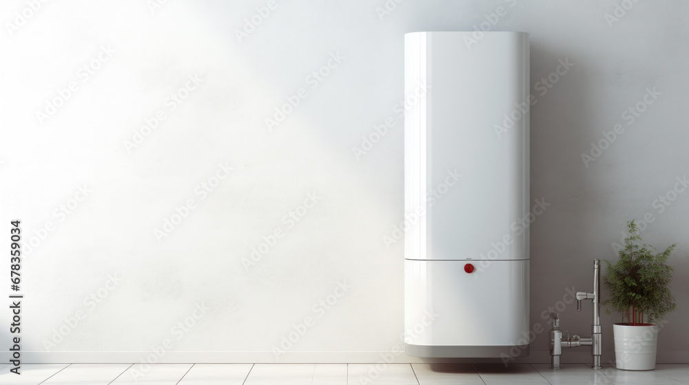 Modern home gas boiler, water heater. An isolated gas stove on white ...