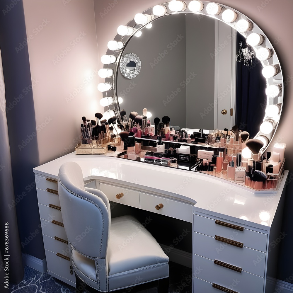 Glamorous Vanity Area: Capture a luxurious vanity setup with Hollywood ...